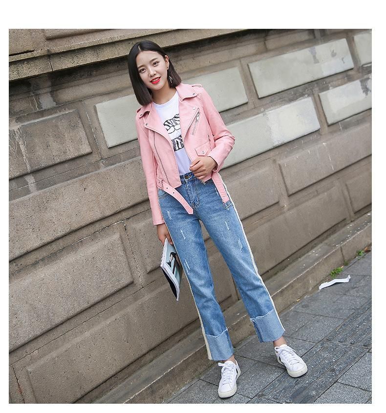 Pu Jacket Women Fashion Bright Motorcycle Biker Coat Short Faux Leather ...