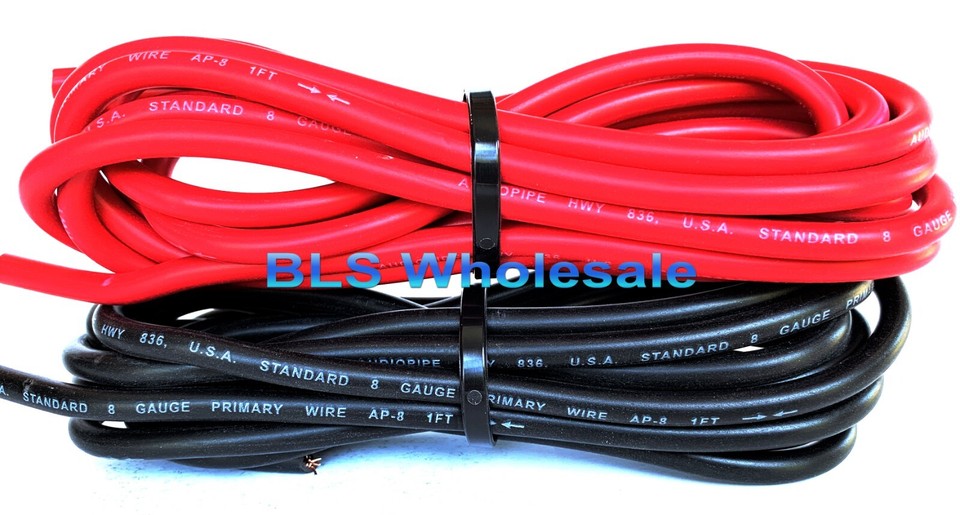 10ft Each Red & Black 8 Gauge Power Wires Car Auto Primary Wire Cable ...