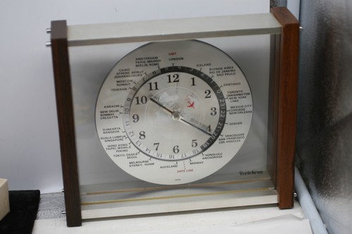 Verichron GMT World Desk Clock With Red Airplane Second Hand GA | eBay