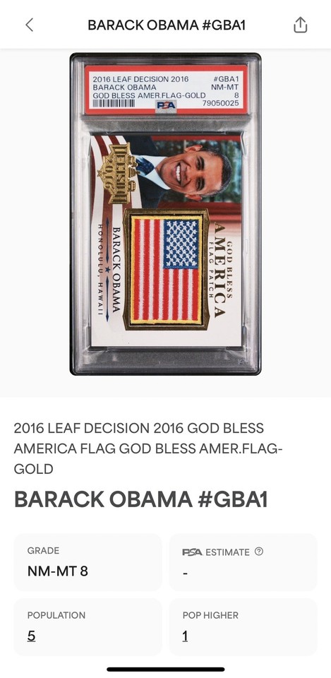 Barack Obama 2016 Decision U.S. American Flag Patch Gold Foil Card PSA ...