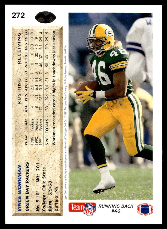 1992 Upper Deck Vince Workman #272 Green Bay Packers Football Card | eBay