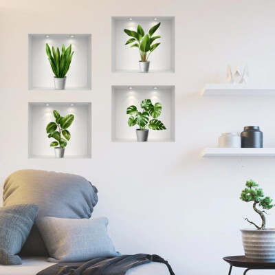 Green Pot Plants Fresh Leaves Wall Decals Window Stickers Plant Mural ...