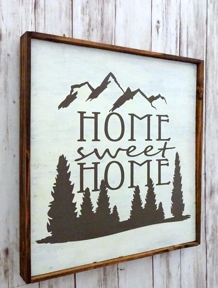 Home Sweet Home - Framed Handmade Rustic Mountain Sign 12" x 12" | eBay