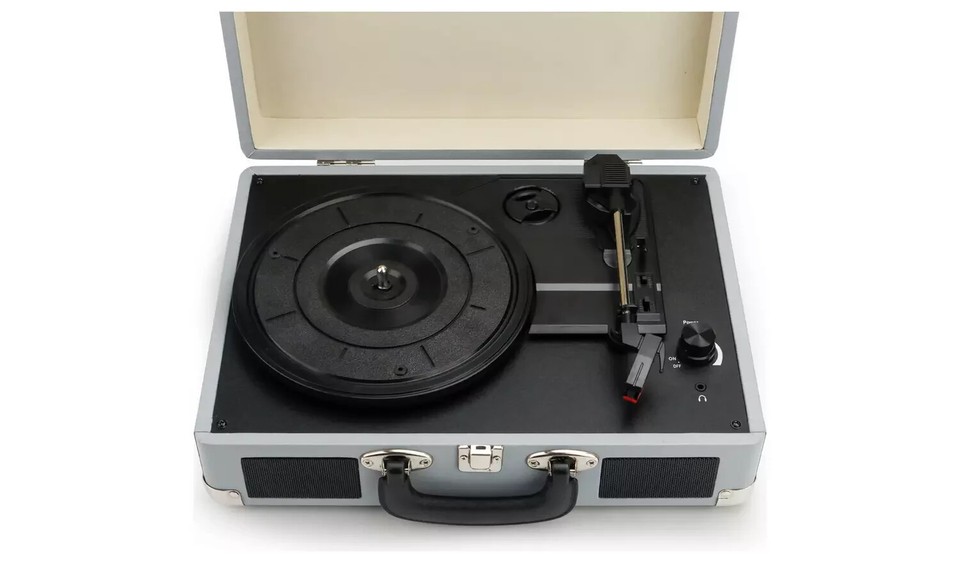 Retro 3 Speed Portable Turntable Bush Case Record Player KTS-601 Grey ...
