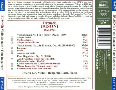 JOSEPH LIN BUSONI: VIOLIN SONATAS; FOUR BAGATELLES NEW CD 747313284825 ...