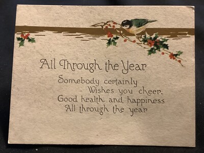 #3190🌟Vintage 20s Flate “All Through The Year” New Year Greeting Card ...