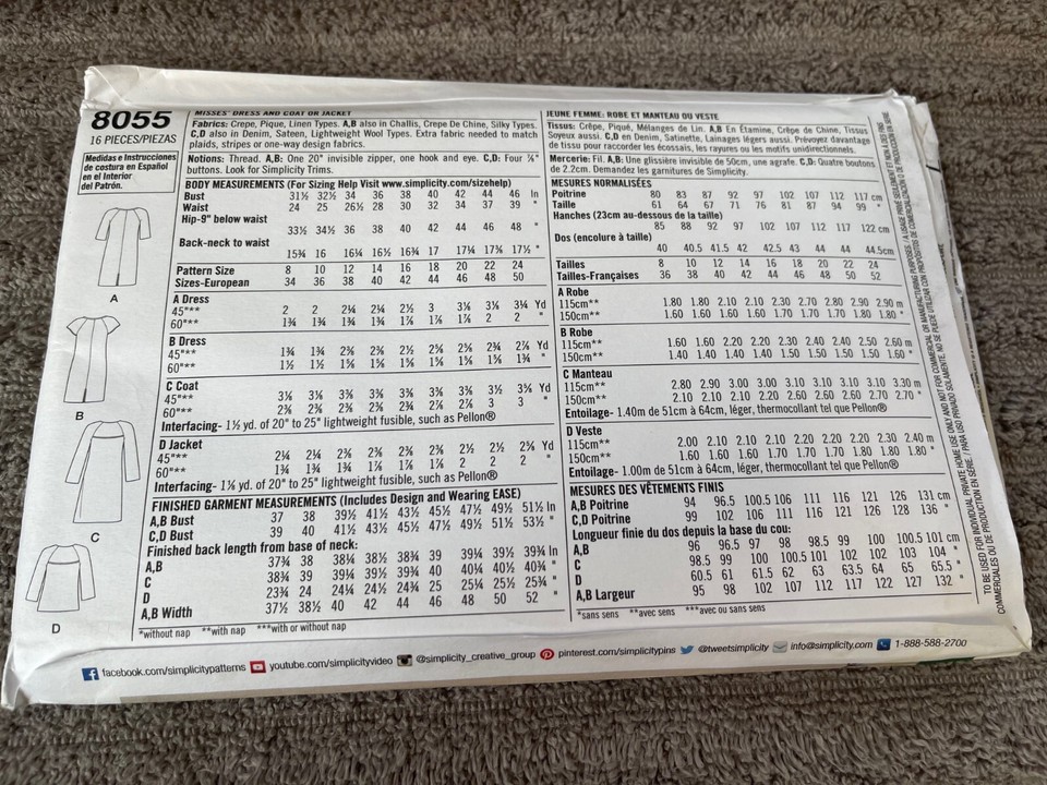 Simplicity Pattern 8055 Ms Dress w/Neck Tucks~Sleeve Opt& ButtonFront ...