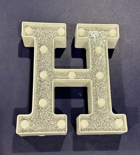 15 LED ~ 8.5"x9" Silver Glitter Marquee Letter H Lighted Sign Alphabet ...