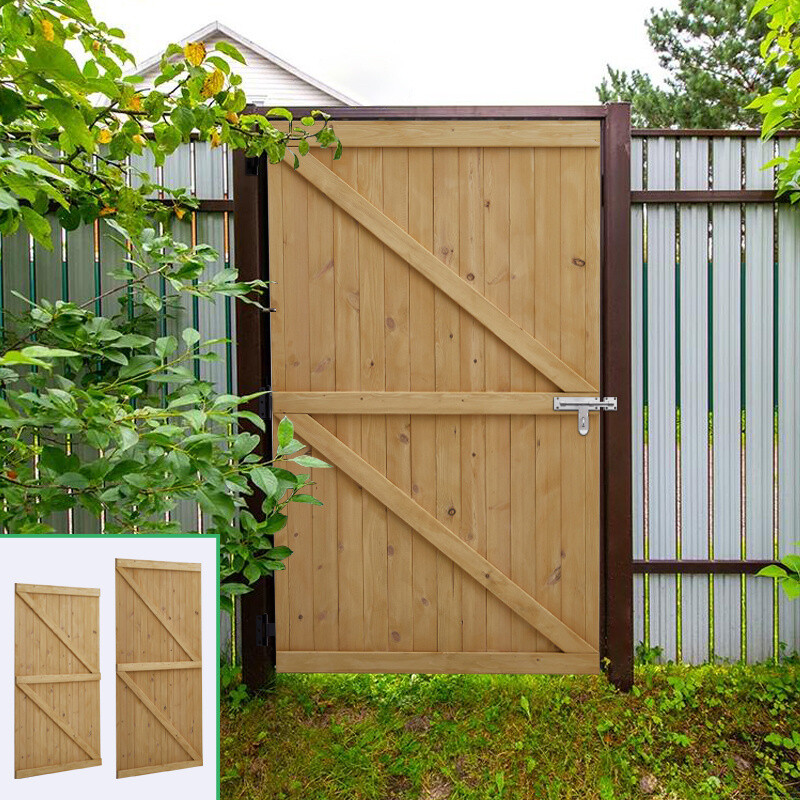Grey/Natural Pine Wood Garden Gate Curved/Flat Top Pedestrian Gate ...