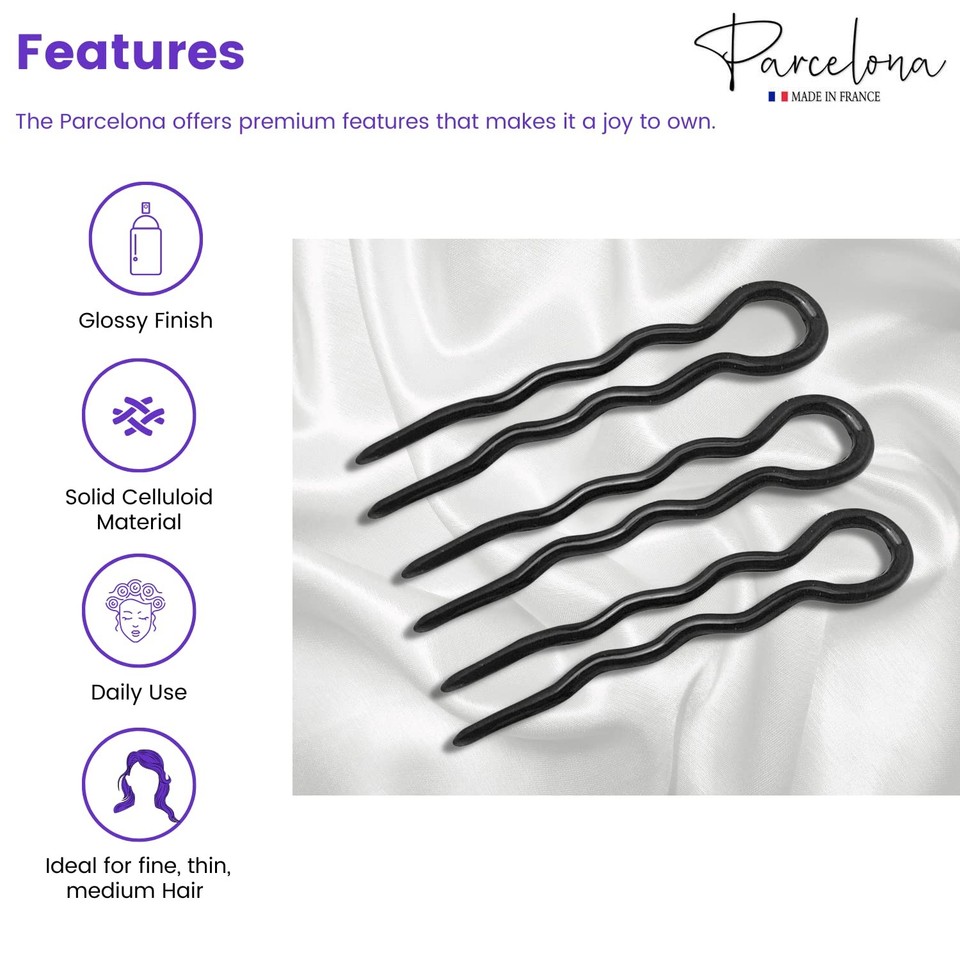 French Slick Black Small Wavy 3 Inch U Shaped Hair Pins for Fine Hair ...