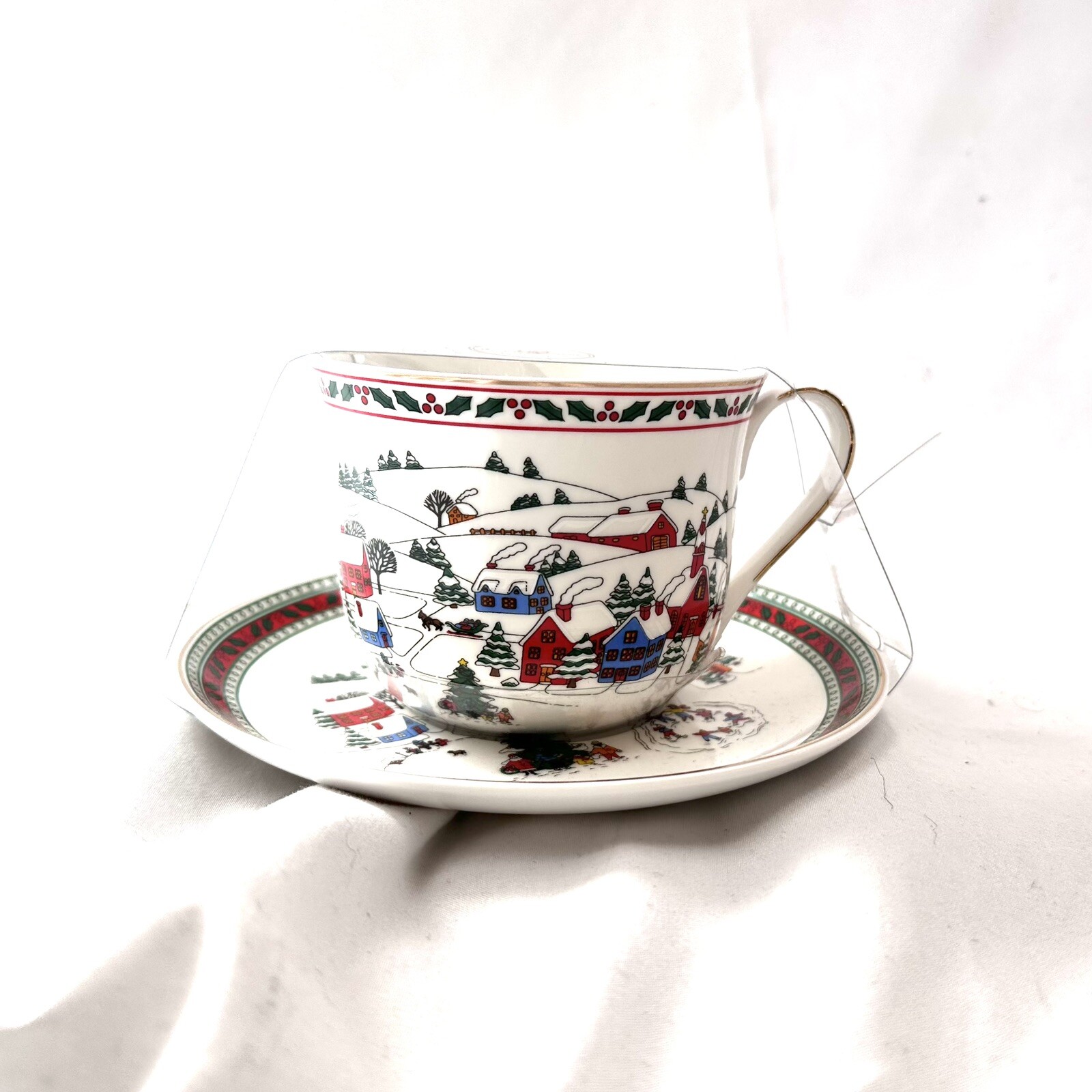 grace's teaware Big Cup & Saucer Holiday Winter Village Scene | eBay