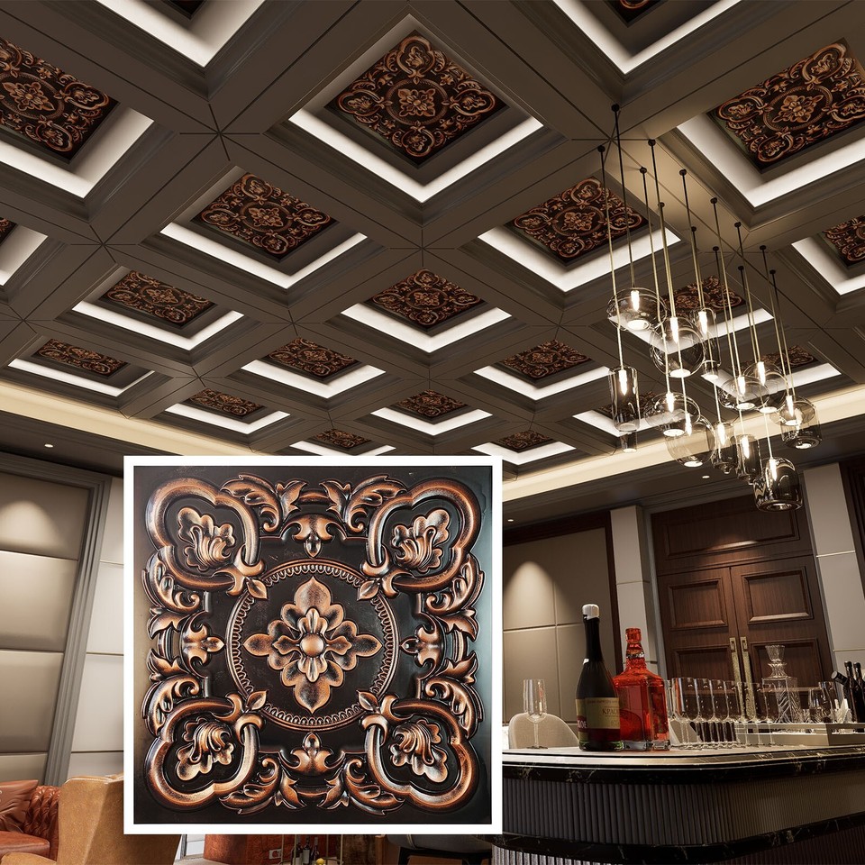 Drop ceiling tiles 2x4 pvc Plastic wall panels PL30 Traditional coper ...