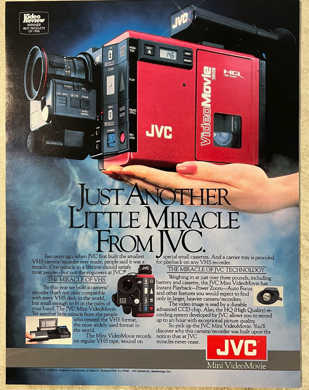 1987 JVC Mini Video Movie VHS Tape Camera Recorder Vtg Print Ad | eBay