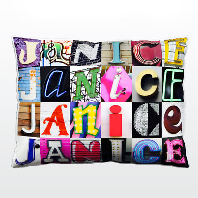 Personalized Pillow featuring the name JANICE in photos of sign letters ...