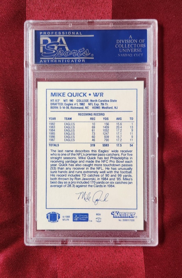 1988 KENNER STARTING LINEUP SLU PHILADELPHIA EAGLES MIKE QUICK PSA 10 POP 5 | eBay