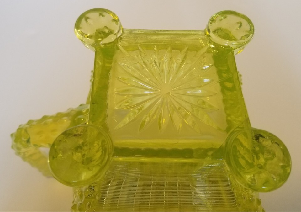 URANIUM GLASS NORTHWOOD CANARY VASELINE OPALESCENT ALASKA LIONS LEG ...