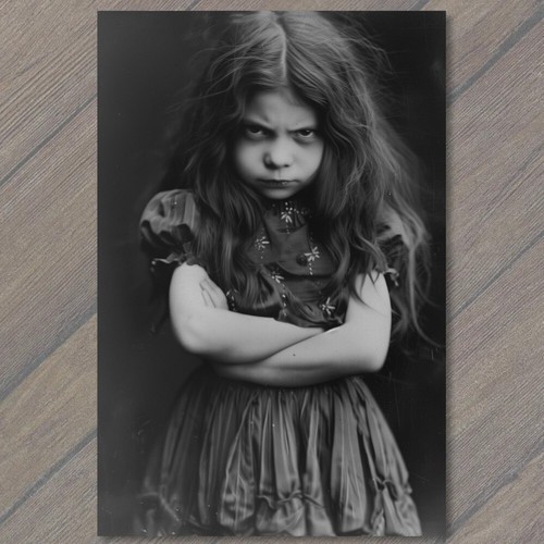 5x7" Young Girl Angry Screaming Face Vintage Vibe Wild Crazy Anxiety ...