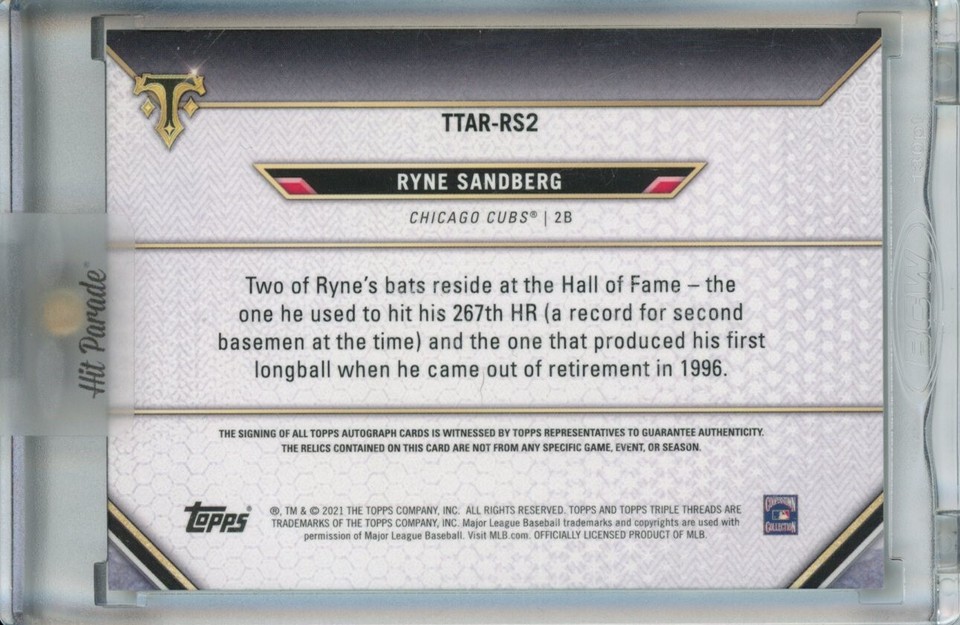 Ryne Sandberg 2021 Topps Triple Threads Autograph Relic SP 3/3 Chicago ...