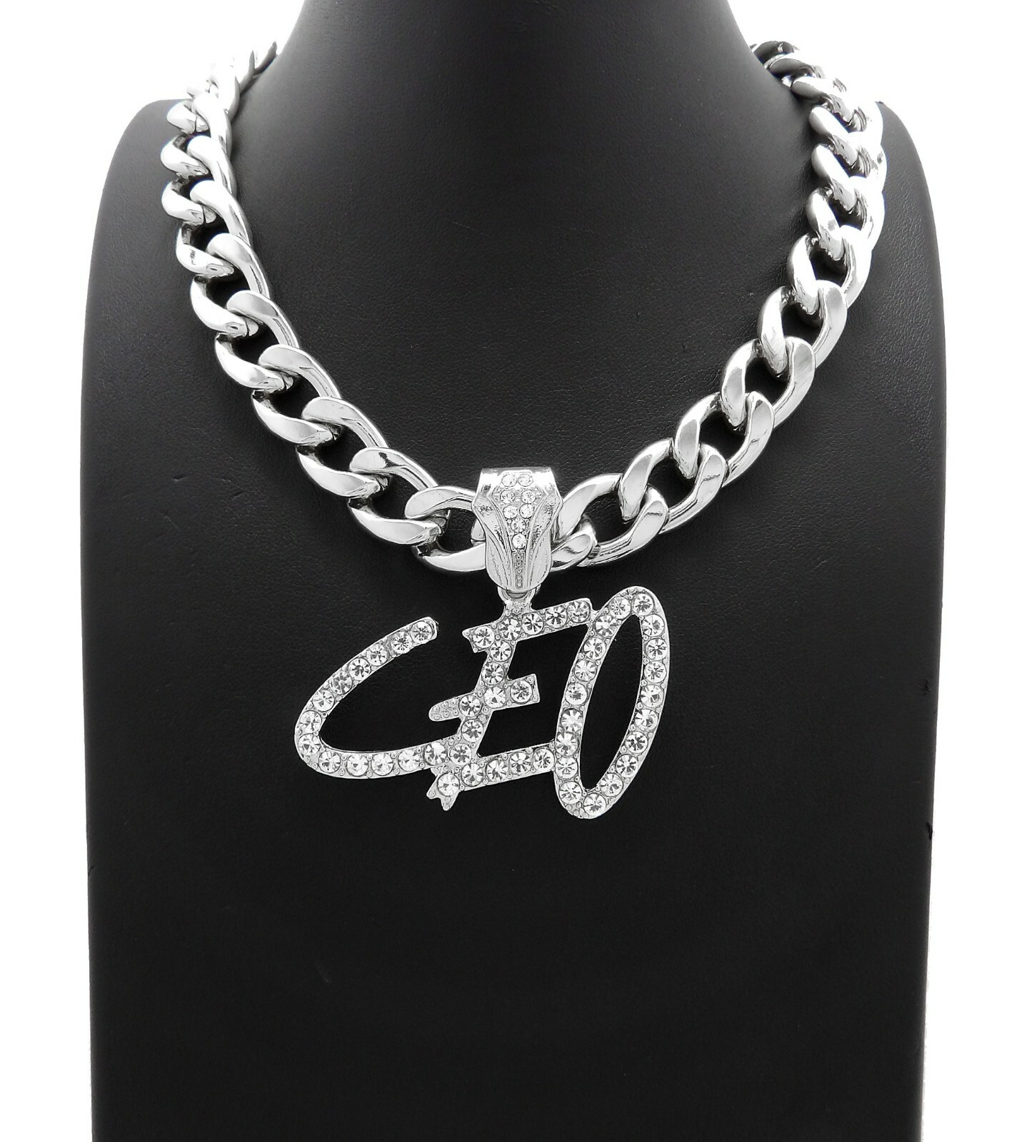 ICED HIP HOP SILVER PT CEO PENDANT & 11mm 18" 20" CUBAN CHOKER CHAIN ...