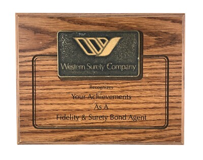 Vtg Western Surety Company Wood Wall Plaque Insurance Agent Sign | eBay