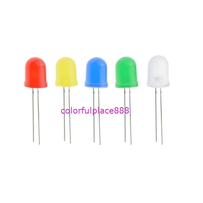 50pcs, 10mm Red Yellow Blue Green White Diffused Bright 5K MCD LED Leds ...