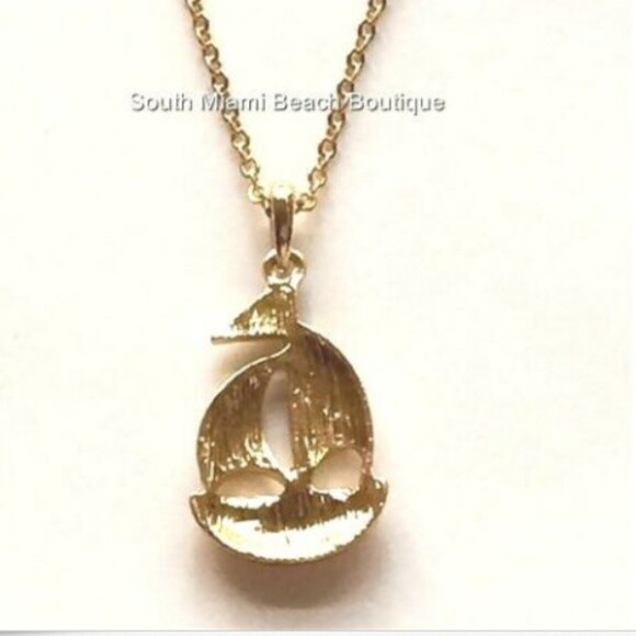 Gold Sailboat Necklace 18" Nautical Sail Boat Beach Island Plated USA ...