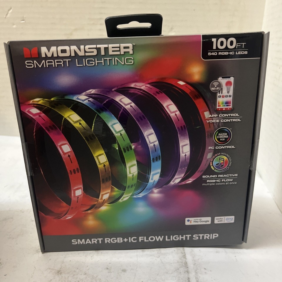 Monster RGB LED Smart 100ft Indoor Multi-Color Flow Light Strip, Sound ...