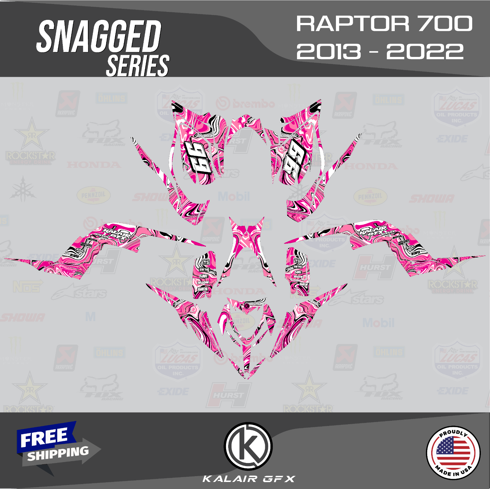 Graphics Kit for YAMAHA RAPTOR 700 (2013-2022) 16 MIL 700R Snagged ...