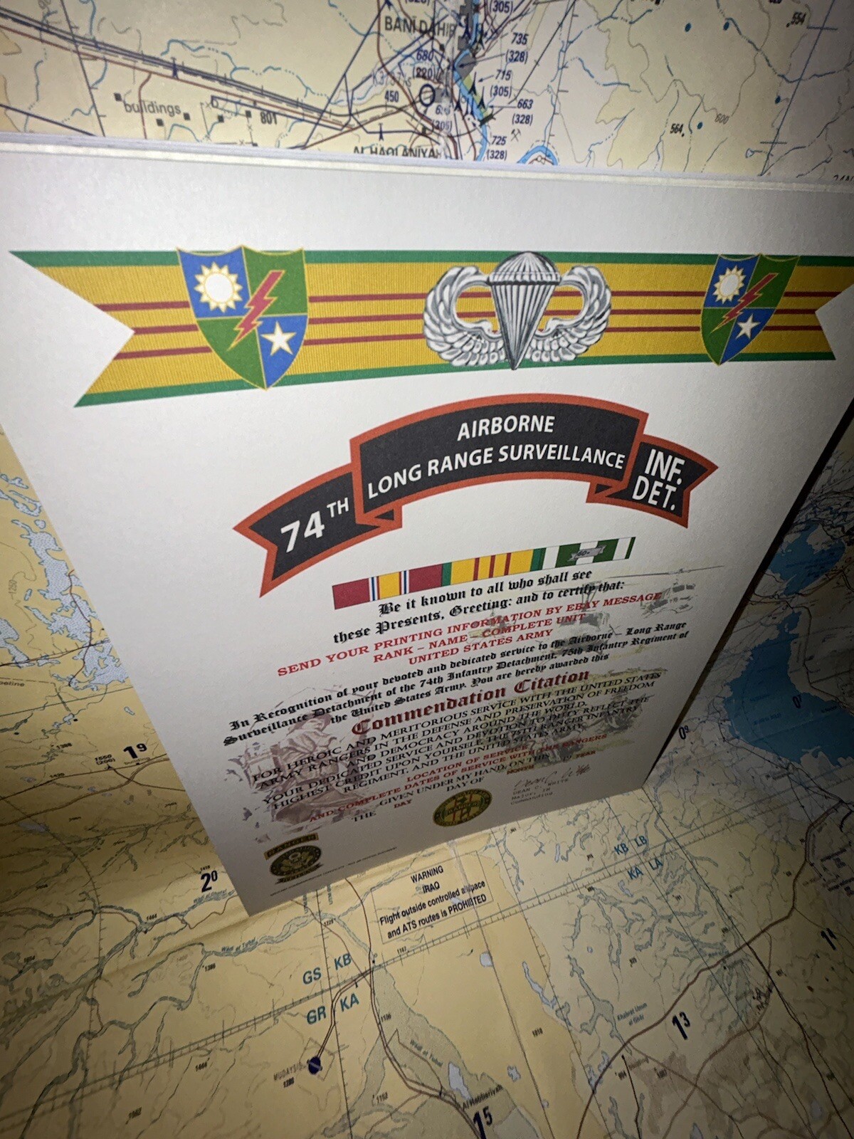 U.S. ARMY 75 RANGERS - 74TH INF DET AIRBORNE LRS / VIETNAM COMMENDATION ...