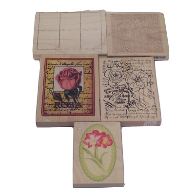 LOT Of 5 RUBBER STAMPS FLOWERS CRACKLE SQUARES STAMPENDOUS SUGARLOAF ...
