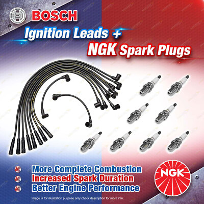 8 x NGK Spark Plugs + Bosch Leads Kit for Ford Fairlane ZB ZC ZD ZA ...