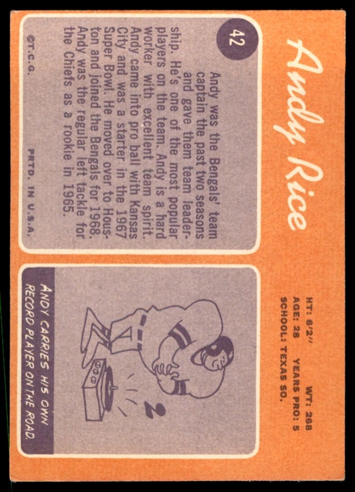 1970 TOPPS ANDY RICE. CINCINNATI BENGALS #42 | eBay