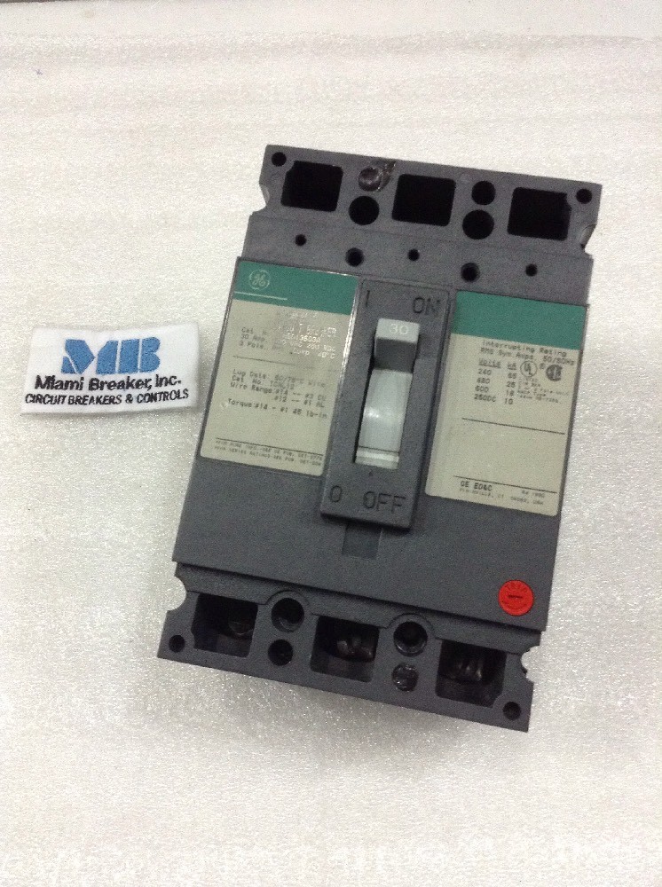 THED136030 GE 3 POLE 30 AMP 600V GREEN LABEL BREAKER TESTED - (2 YEAR ...