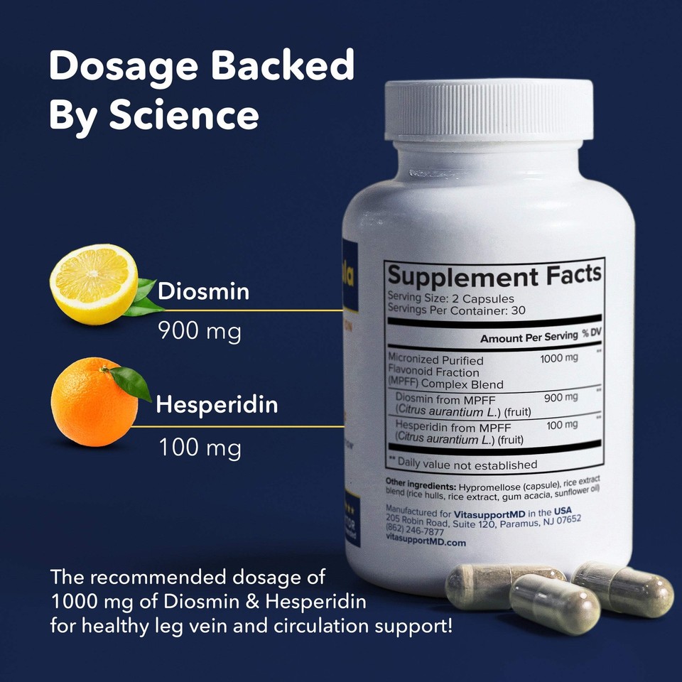 Vein Formula, Diosmin Hesperidin 1000mg For Leg Vein Support, 60 MPFF ...