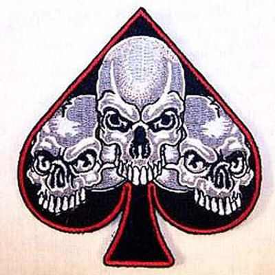 SPADE TRIPLE SKULLS PATCH 540 biker skull cards patches men women ...