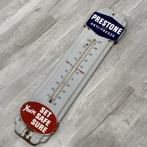 VINTAGE ORIGINAL 1950's PRESTONE ANTI-FREEZE PORCELAIN THERMOMETER SIGN ...