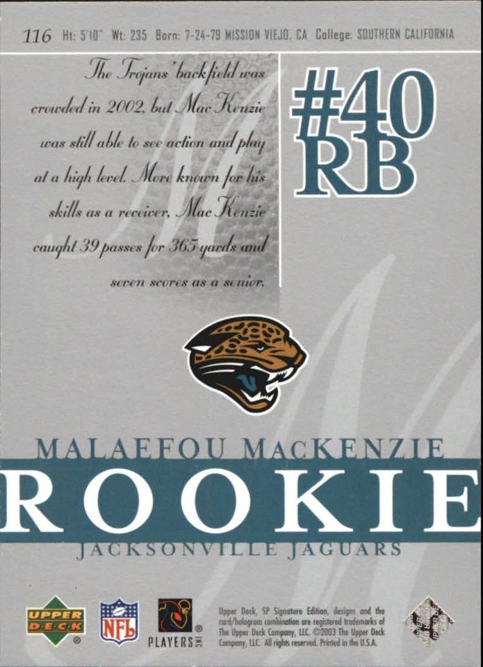 2003 SP Signature #116 Malaefou MacKenzie RC /750 - NM-MT | eBay