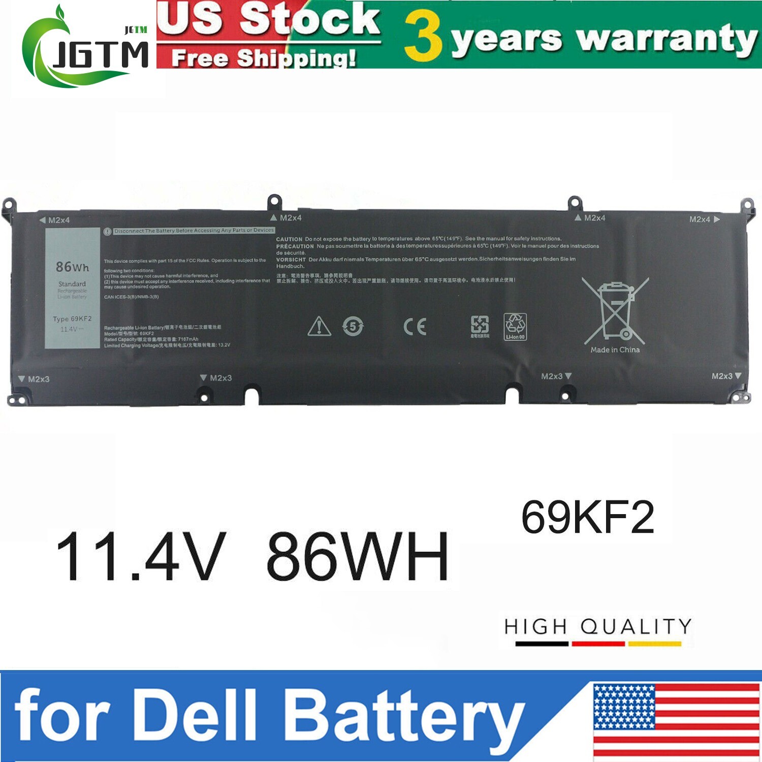 69KF2 Battery for Dell XPS 15 9500 Precision 5550 Alienware M15 M17 ...