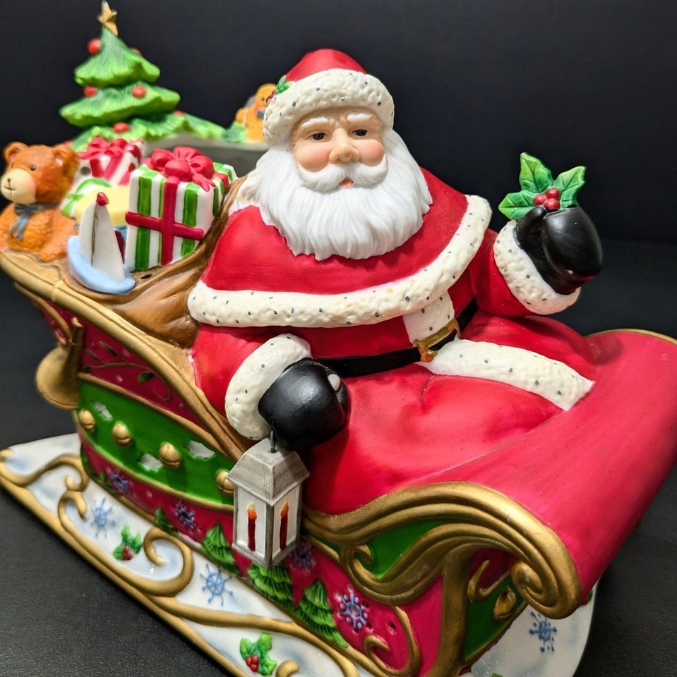 Vintage Santa Tea Light Candle Holder Santa's Sleigh Ride Christmas ...