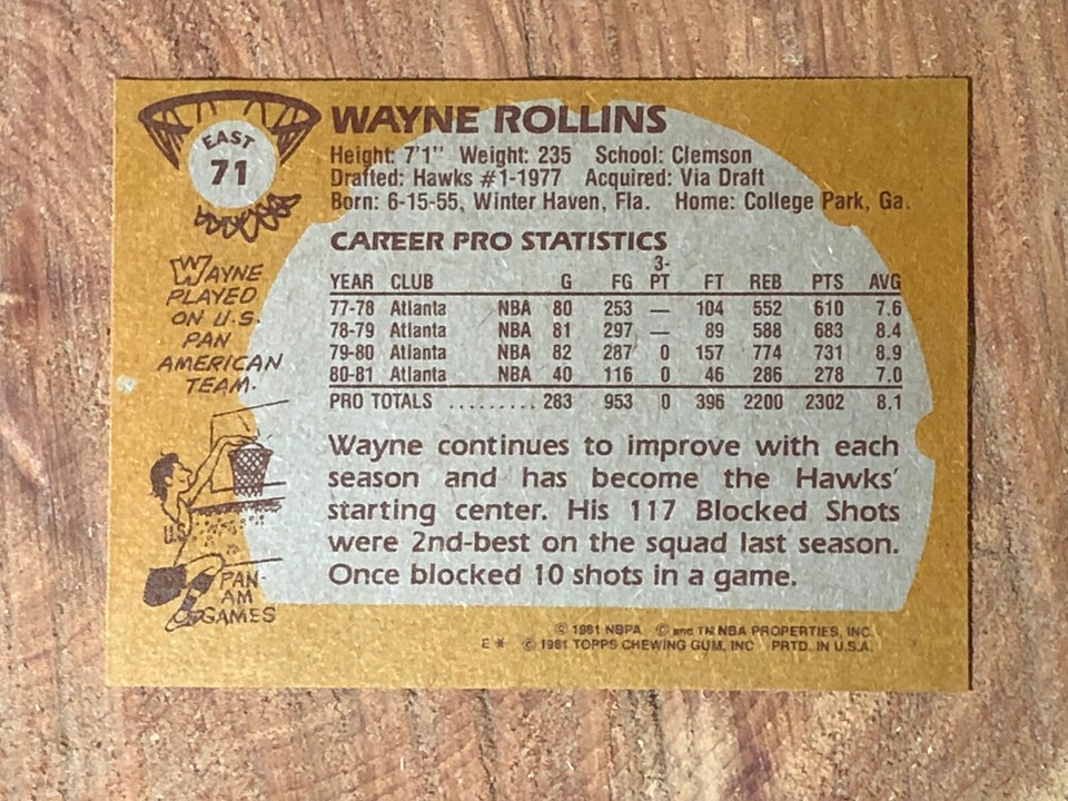 1981-82 Topps Basketball Wayne Tree Rollins #71 NM-MT Atlanta Hawks | eBay