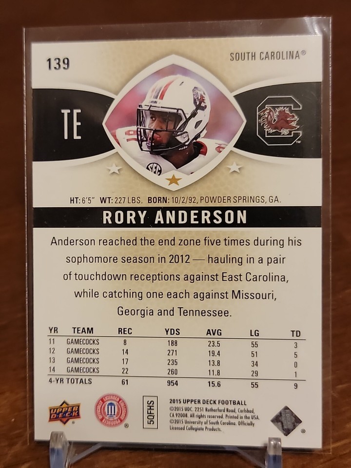 2015 Upper Deck Star Rookie Rory Anderson #139 | eBay