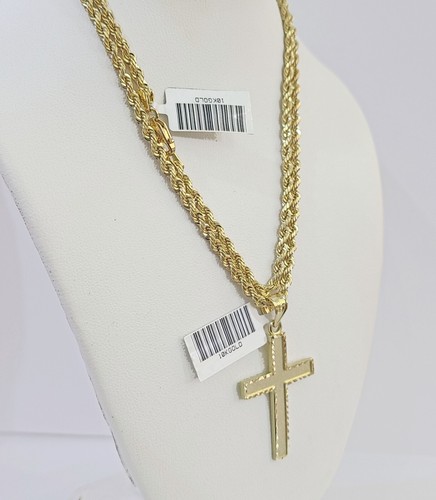 10k Gold Rope Chain & Cross Charm Pendent SET 3mm 22 Inches Necklace | eBay