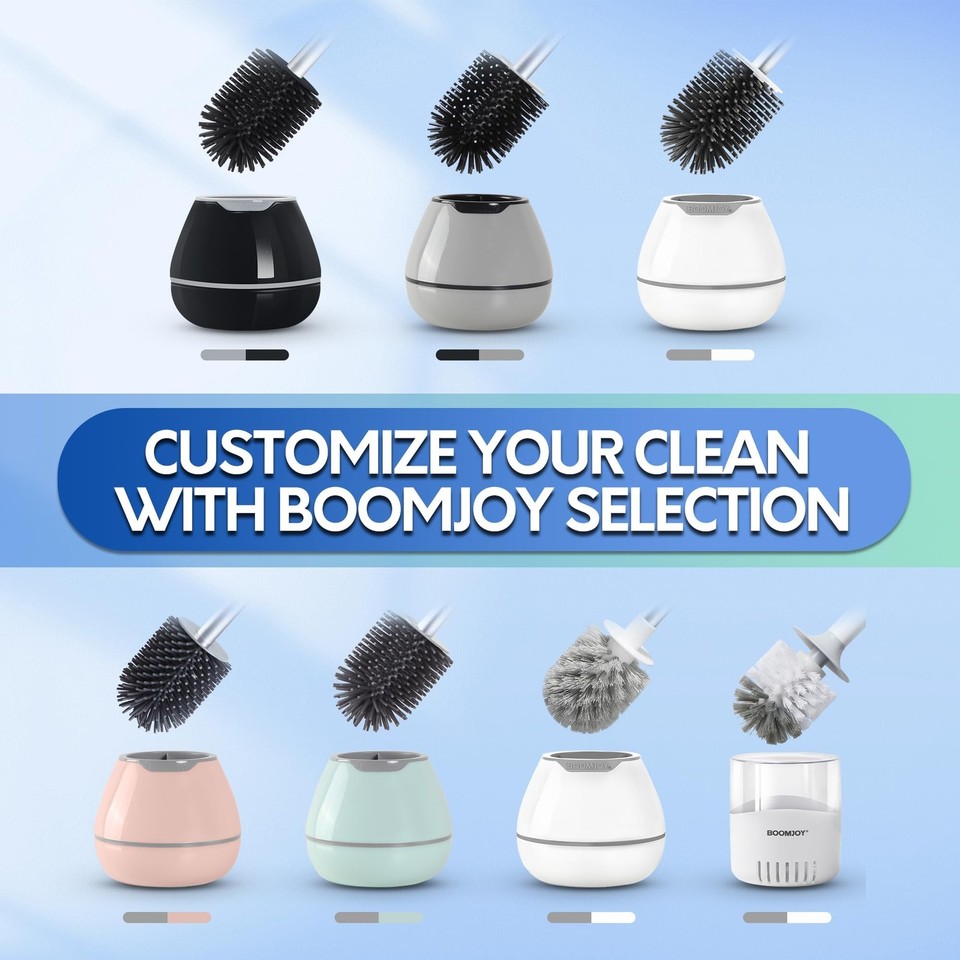 BOOMJOY Toilet Brush and Holder Set, Silicone Toilet Bowl Cleaner Brush ...