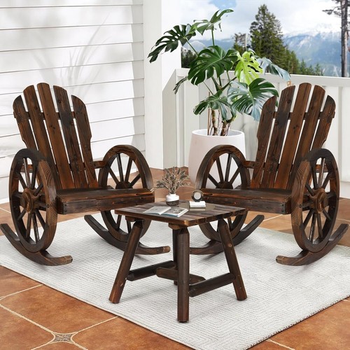 Outdoor Patio Wood Wagon Rocking Chair Adirondack Rocker Chair w/Wheel ...