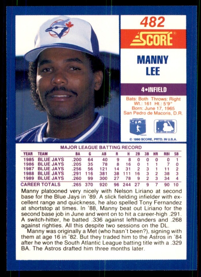 1990 Score Manny Lee Baseball Cards #482 | eBay