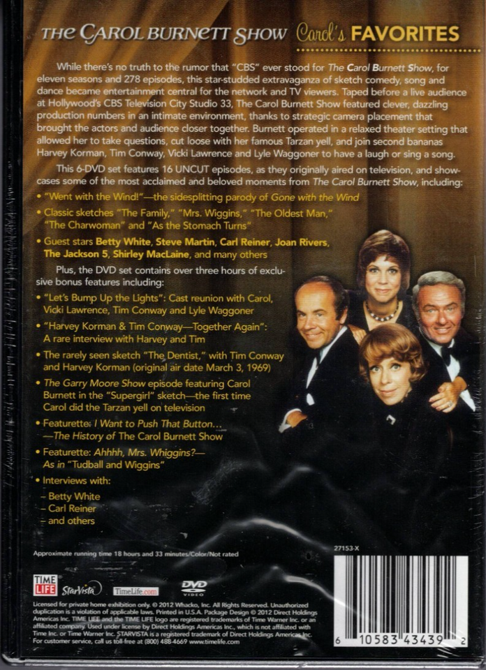 Time Life dvd box set Carol Burnett Show Carol's Favorites brand new ...