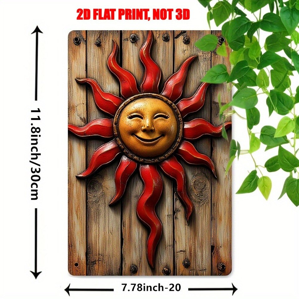Retro Sun Metal Sign Wall Plaque Smiling Sun Indoor/Outdoor Decor Cafes ...