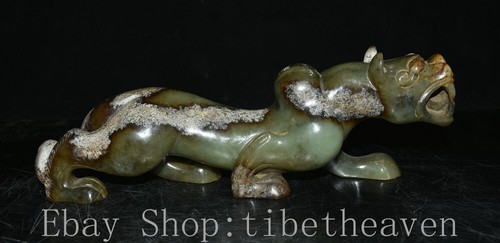 10” Rare Old Chinese Hetian Jade Carving Feng Shui Pixiu Beast Lucky ...