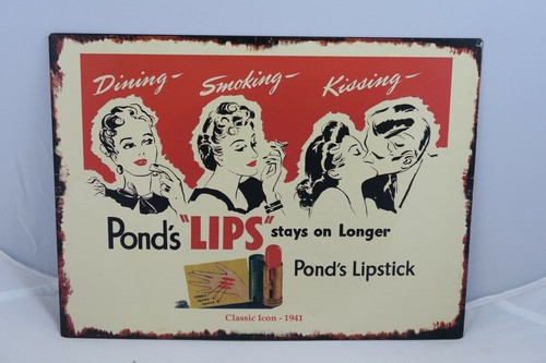 Large Tin Metal Sign Ponds "LIPS" Lipstick stay for longer 26X35CM ...