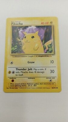 Pikachu 58/102 NM Near Mint Yellow Cheeks Base Set Pokemon Card WOTC ...